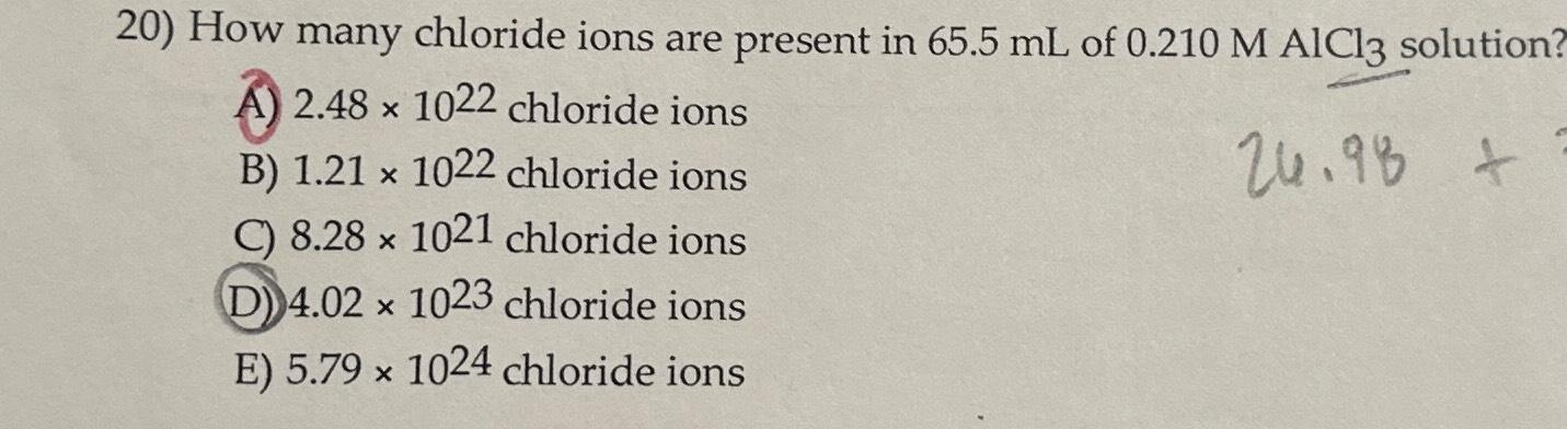 Solved How many chloride ions are present in 65.5mL ﻿of | Chegg.com
