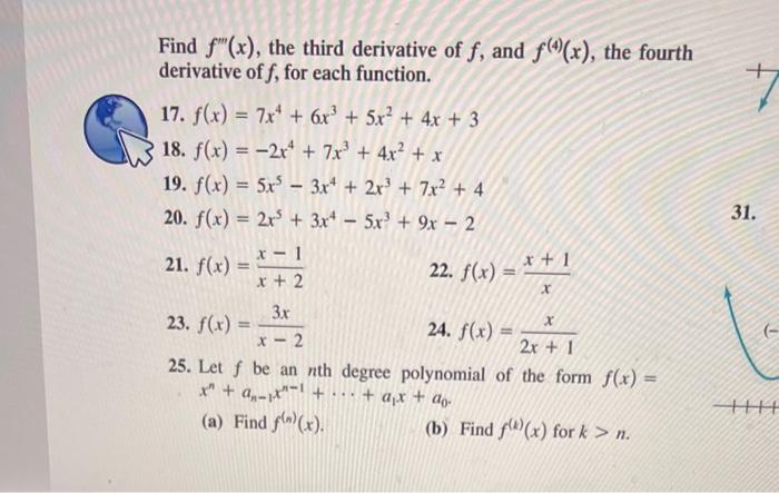 Solved Find f′′′(x), the third derivative of f, and f(4)(x), | Chegg.com