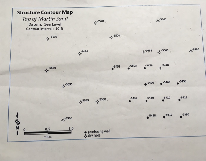 Solved Structure Contour Map Top of Martin Sand Datum: Sea | Chegg.com