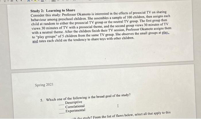 Solved Study 2: Learning to Share Consider this study: | Chegg.com