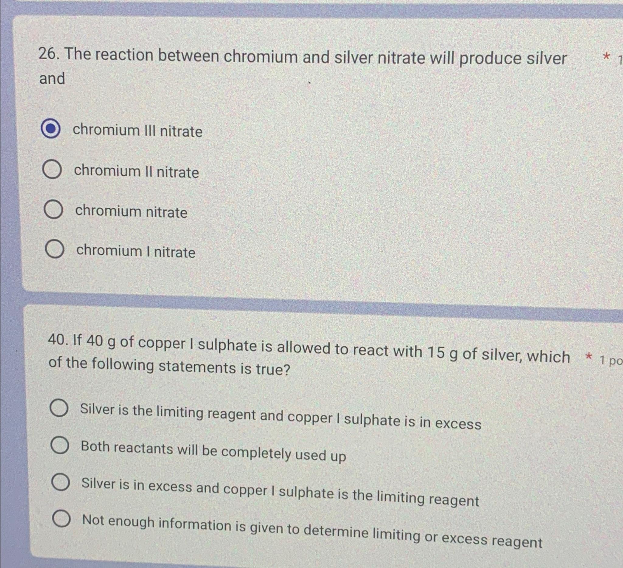 Solved The reaction between chromium and silver nitrate will | Chegg.com