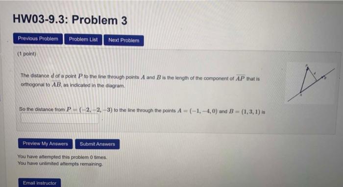 Solved The distance d of a point P to the line through | Chegg.com