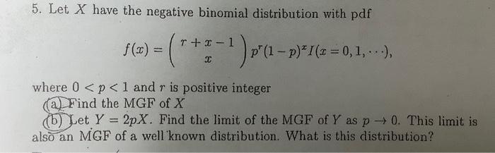 Solved 5. Let X have the negative binomial distribution with | Chegg.com