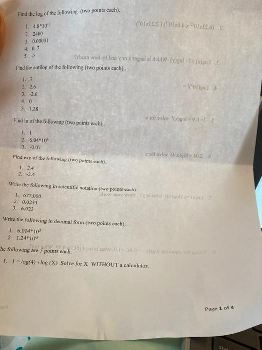 Solved - OLXES Corax O1.2) S Find the log of the following | Chegg.com