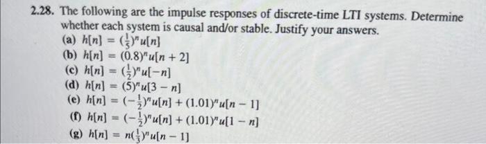 Solved 28. The following are the impulse responses of | Chegg.com