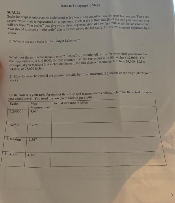 Solved Intro to Topographic Maps SCALE: Scale for maps is | Chegg.com