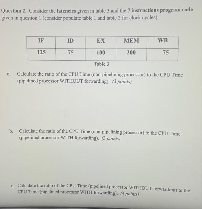 Solved Question 2. Consider the latencies given in table 3 | Chegg.com