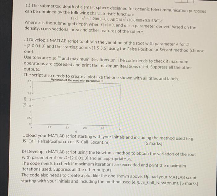 Solved 1.) The submerged depth of a smart sphere designed | Chegg.com