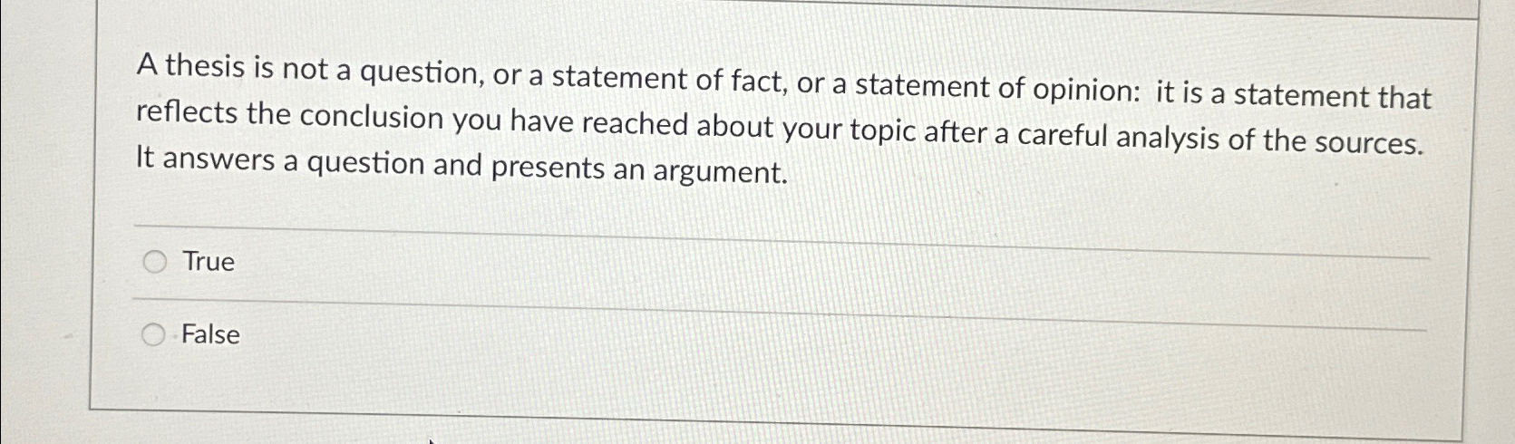 Solved A thesis is not a question, or a statement of fact, | Chegg.com