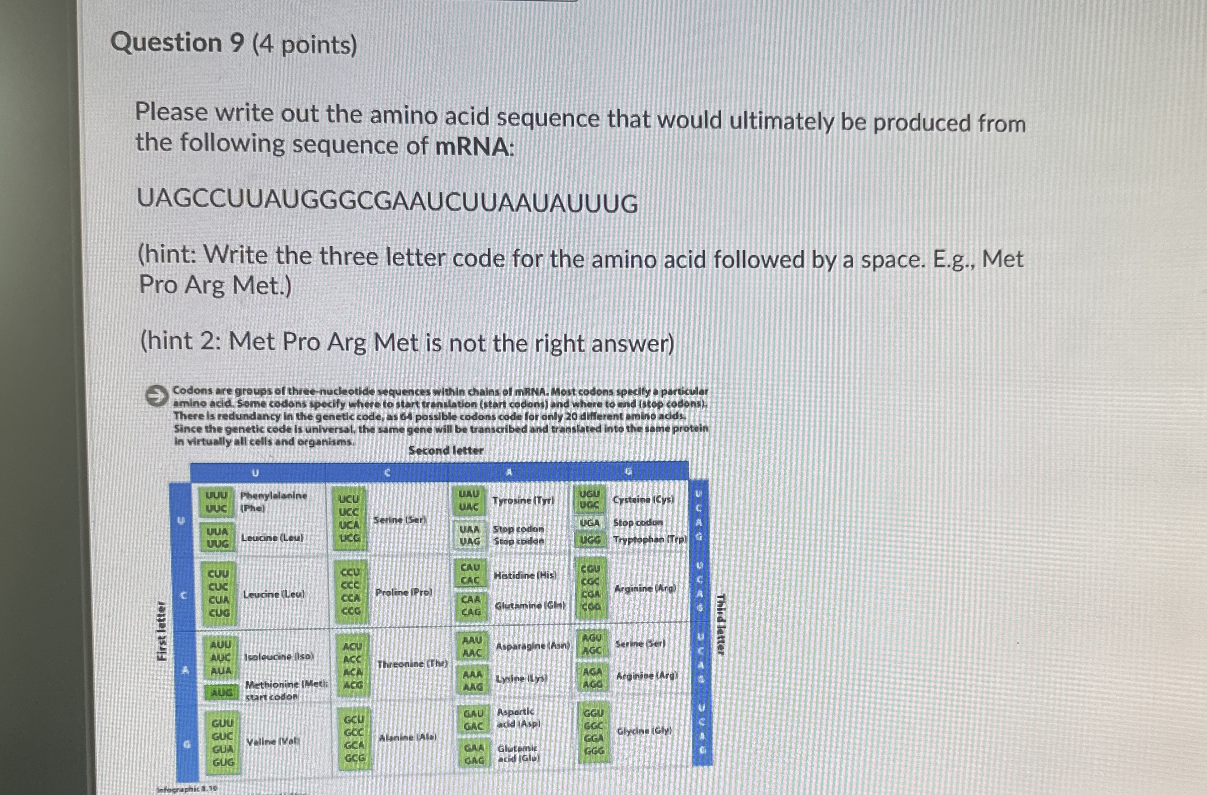 Solved Question 9 (4 ﻿points)Please write out the amino acid | Chegg.com