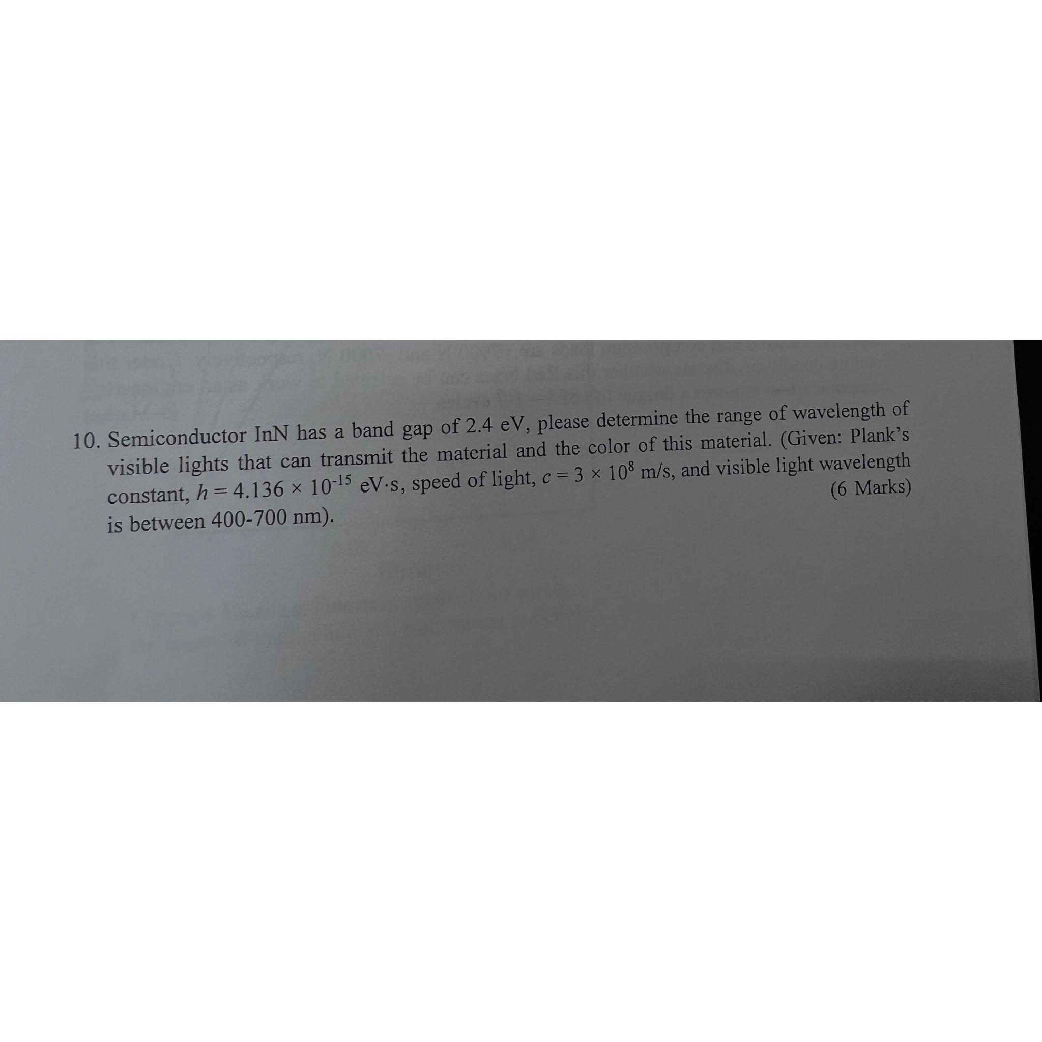 Solved Semiconductor InN has a band gap of 2.4eV, ﻿please | Chegg.com