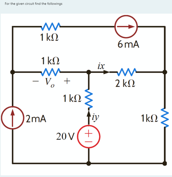 Solved For the given circuit find the followings - 1 ΚΩ 6mA | Chegg.com