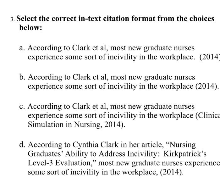 3. Select the correct in-text citation format from | Chegg.com