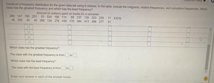 Solved Question Help Construct a frequency distribution for | Chegg.com
