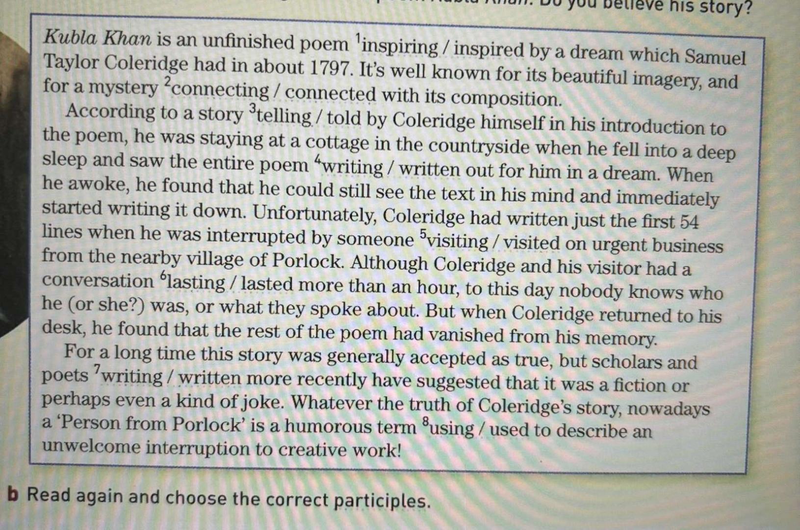 Solved Kubla Khan is an unfinished poem ?1 ﻿inspiring / | Chegg.com