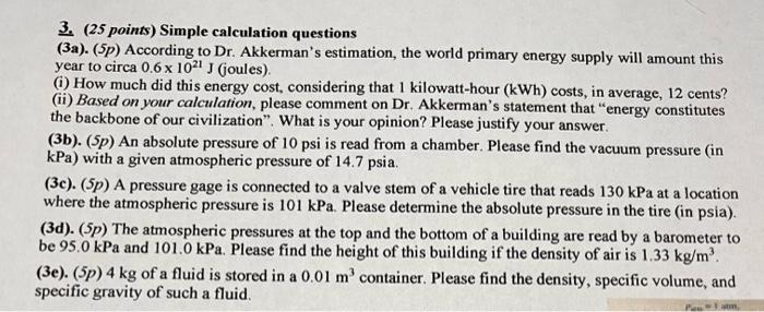 Solved 3. (25 points) Simple calculation questions (3a). | Chegg.com