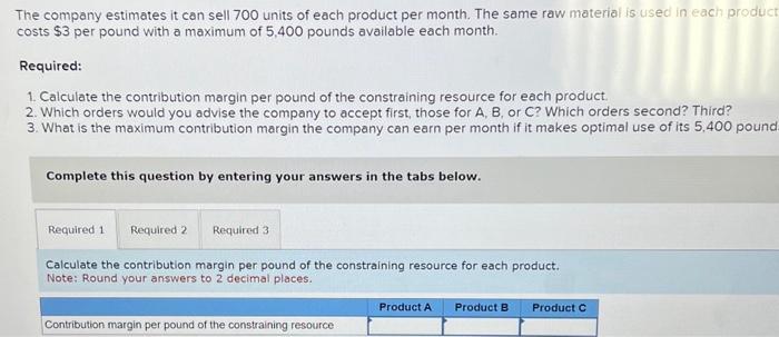 Solved contribution margin ratio The company estimates it | Chegg.com