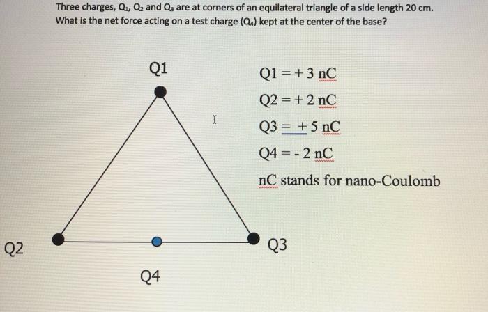 Solved Three charges, Q., Q and Q are at corners of an | Chegg.com