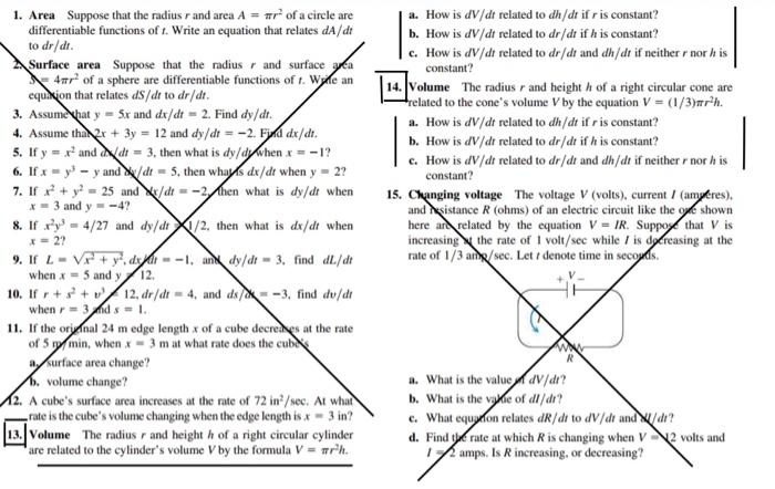 Solved 1. Area Suppose that the radius r and area A=πr2 of a | Chegg.com