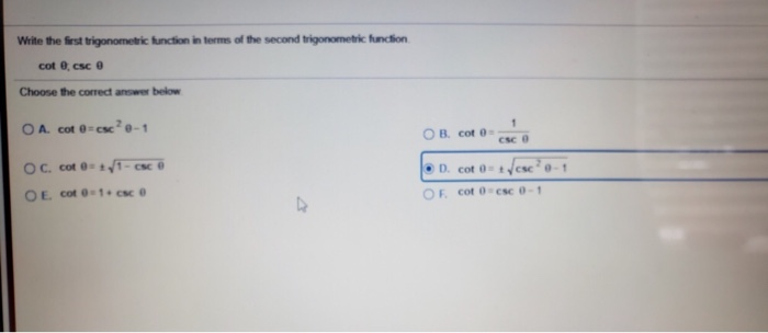 Solved Write the first trigonometric function in terms of | Chegg.com