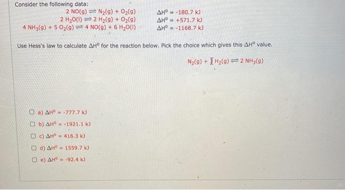 Solved Consider the following data: 2 NO(9) = N2(g) + O2(9) | Chegg.com