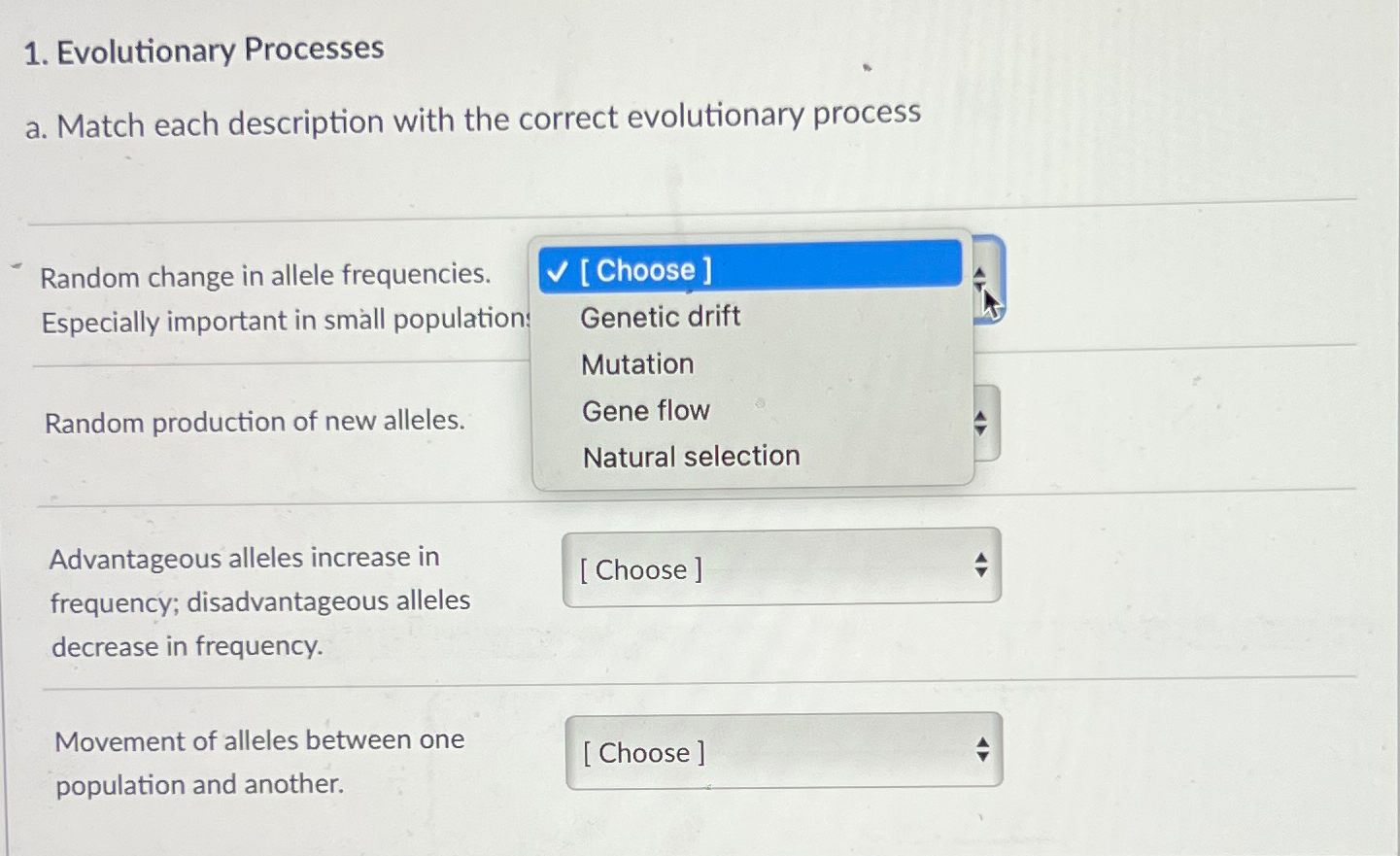 Solved Evolutionary Processesa. ﻿Match each description with | Chegg.com