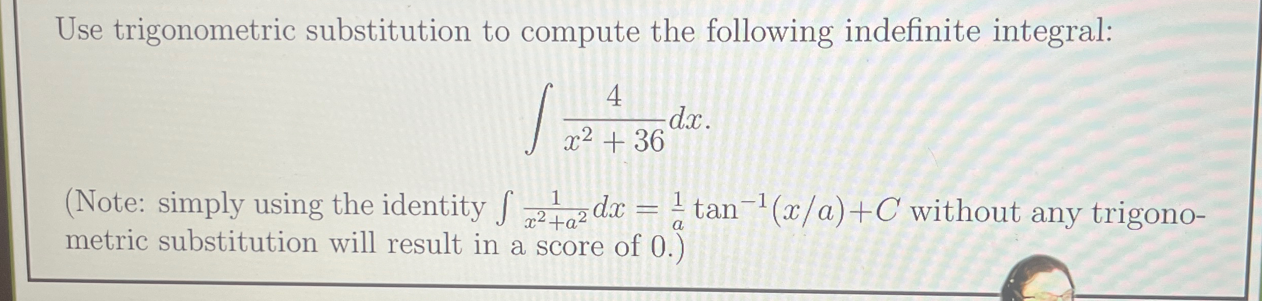 Use trigonometric substitution to compute the | Chegg.com