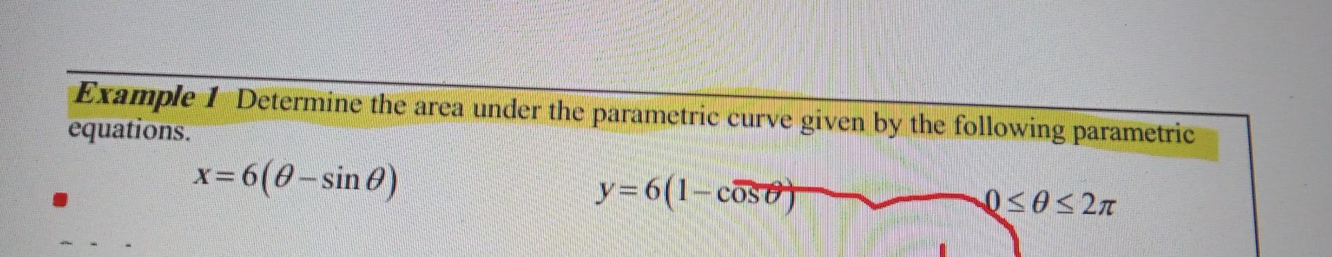 Solved Example 1 Determine the area under the parametric | Chegg.com