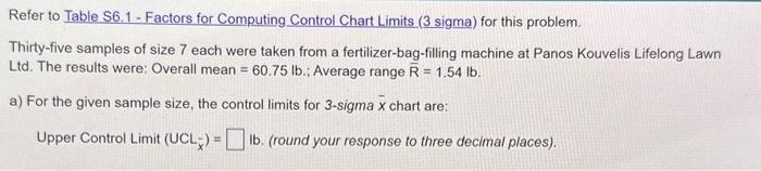 Solved Refer to Table S6.1 - Factors for Computing Control | Chegg.com
