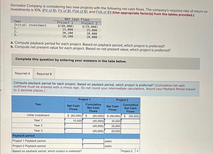 Solved Gonzalez Company is considering two new projects with | Chegg.com