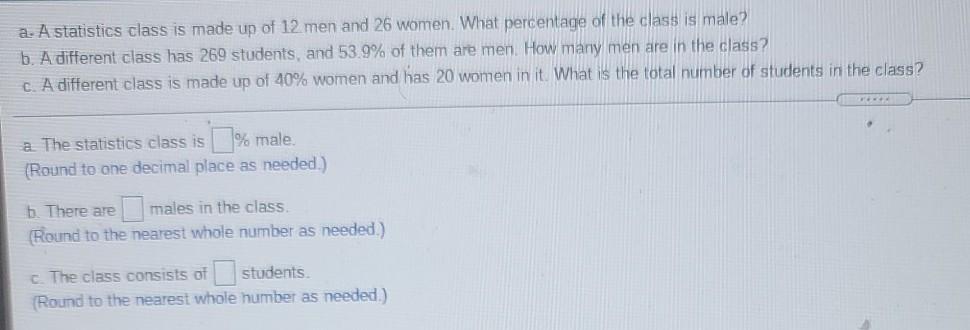 Solved a. A statistics class is made up of 12 men and 26 | Chegg.com