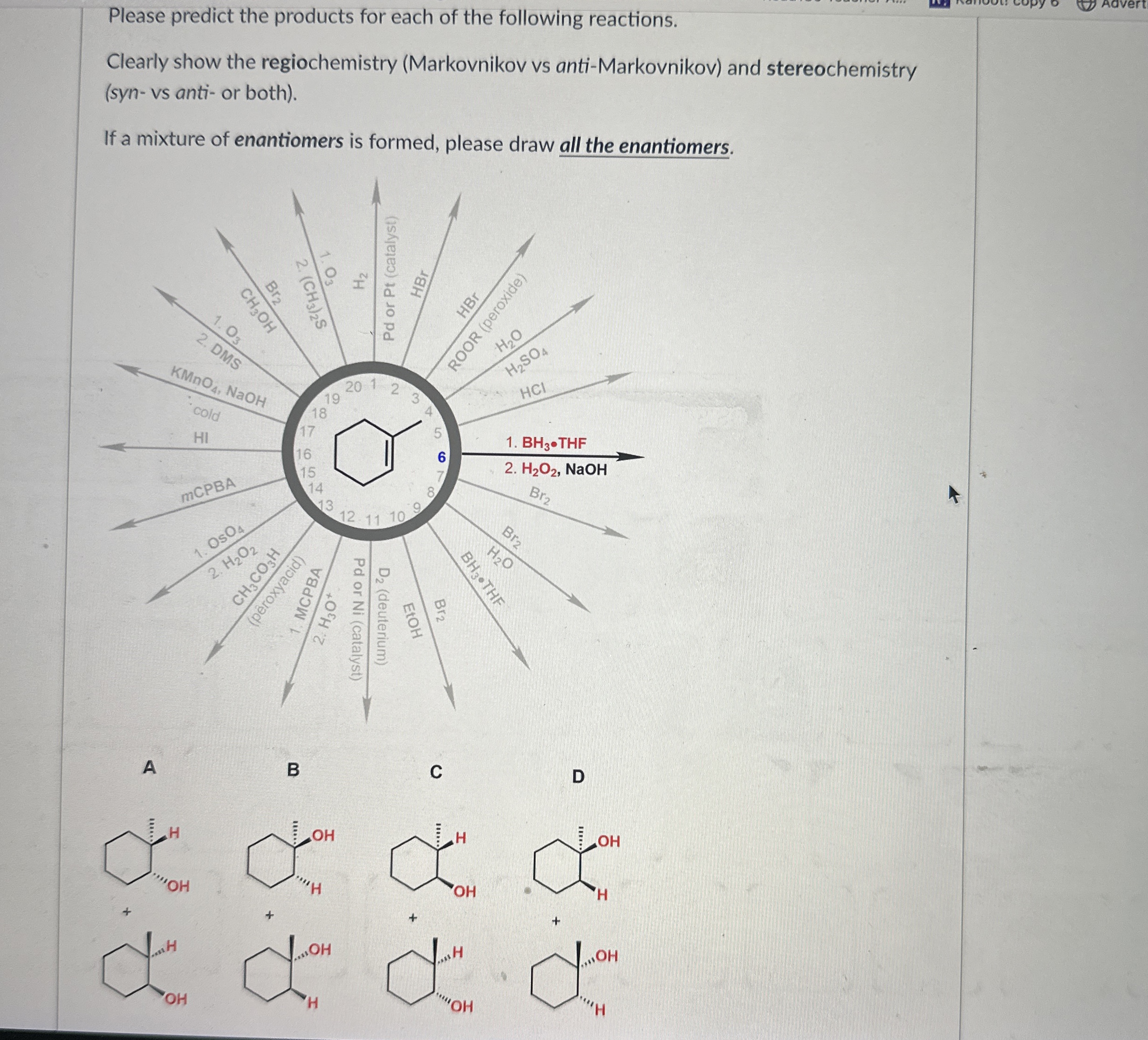 Solved Please predict the products for each of the following | Chegg.com