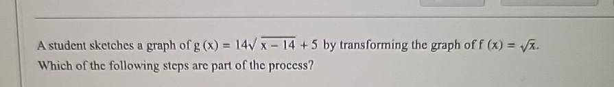 Solved A student sketches a graph of g(x)=14x-142+5 ﻿by | Chegg.com