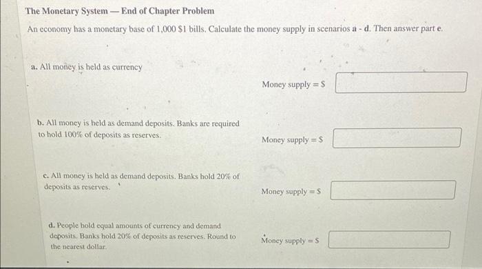 Solved The Monetary System - End of Chapter Problem An | Chegg.com