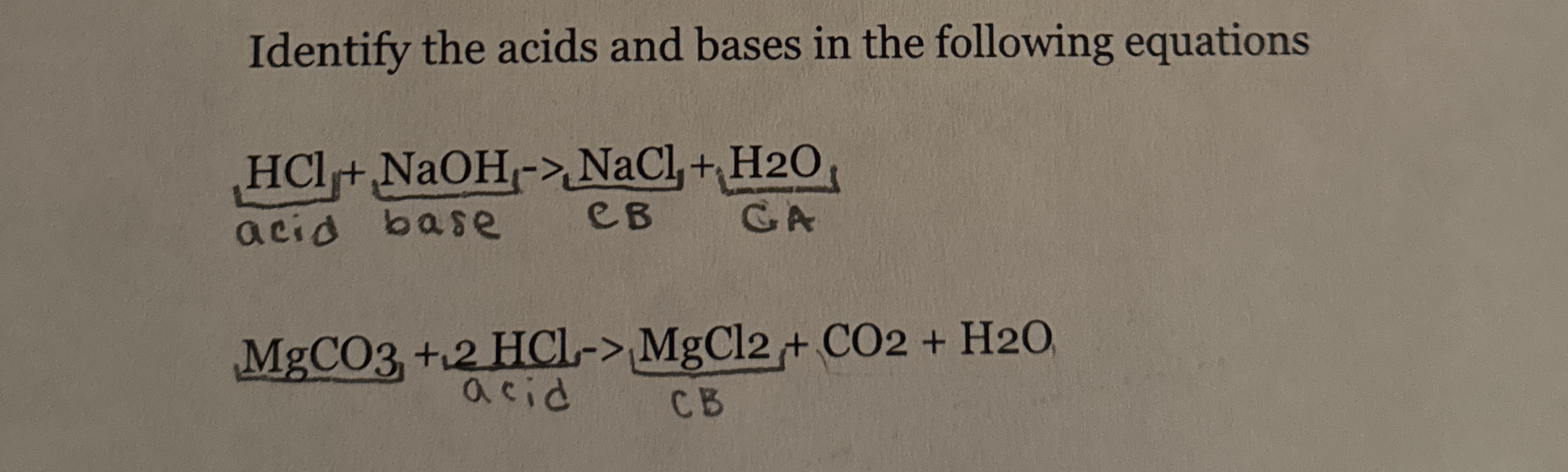 Solved Identify the acids and bases in the following | Chegg.com