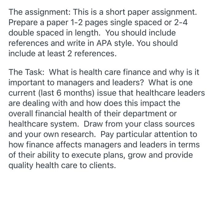 Solved The assignment: This is a short paper assignment. | Chegg.com
