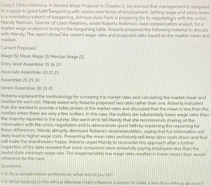 Solved Case 2: Ethics Dilemma: A Slanted Wage Proposal in | Chegg.com