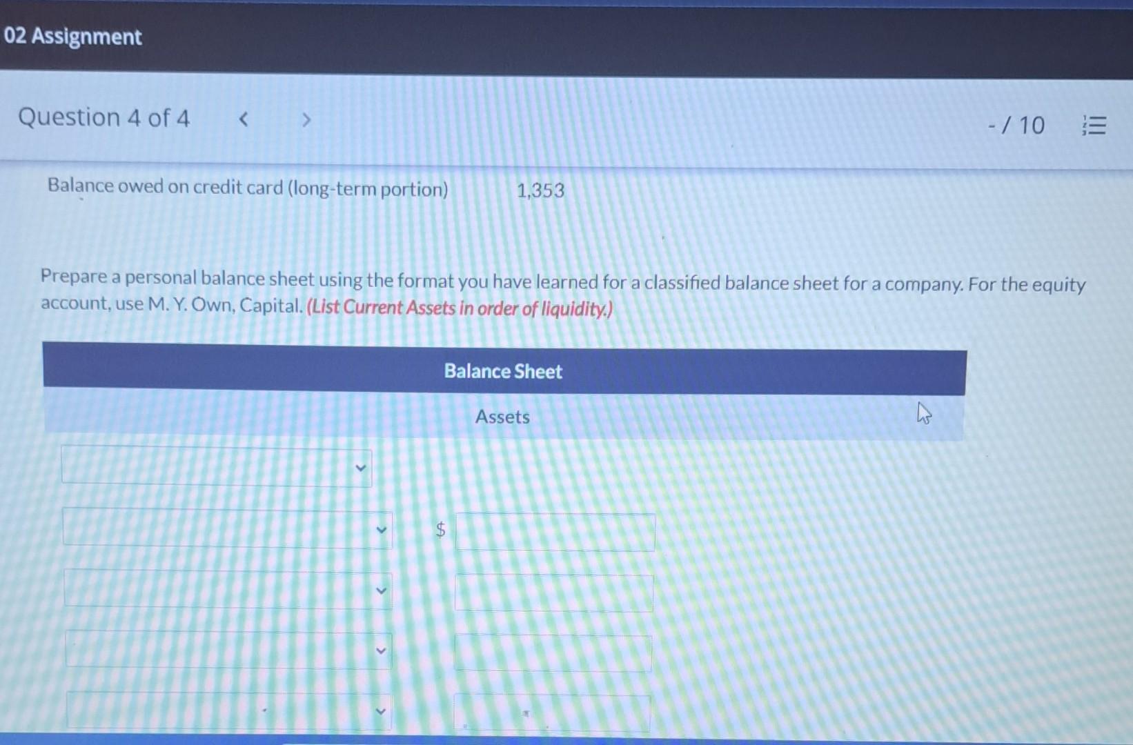 Solved Prepare A Personal Balance Sheet Using The Format You Chegg