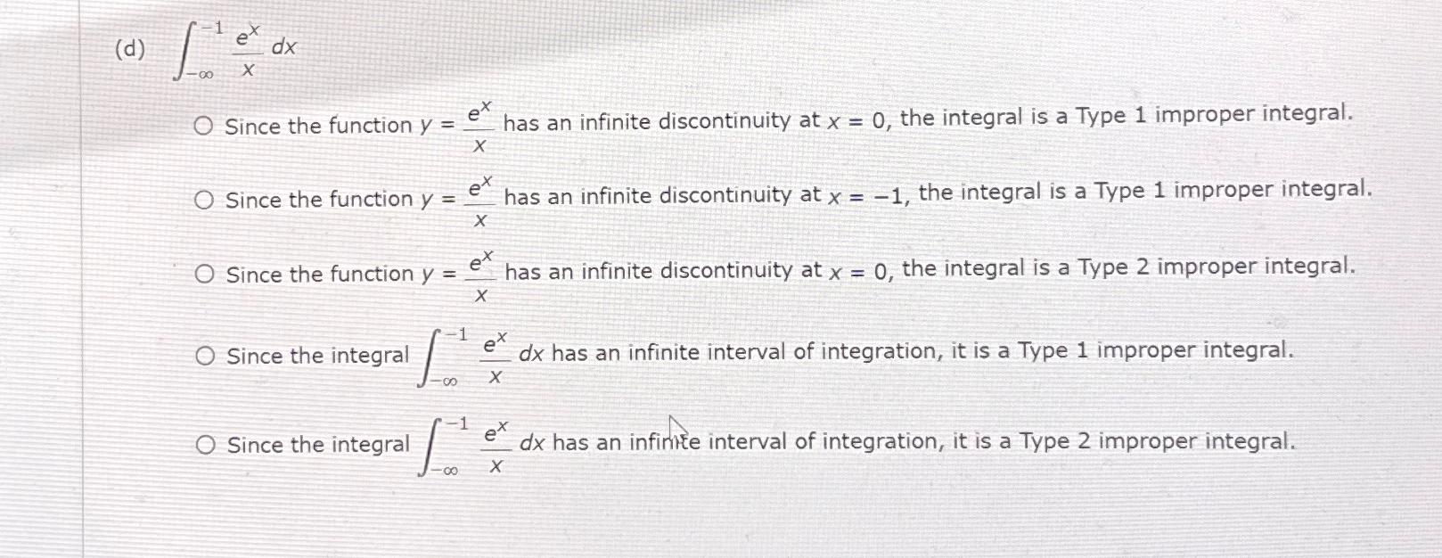 Solved Explain why each of the following integrals is | Chegg.com
