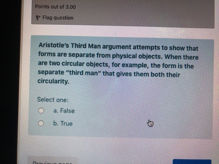 Points out of 3.00 P Flag question Aristotle's Third | Chegg.com