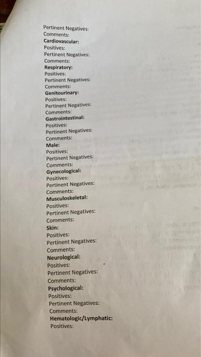 Solved Pertinent Negatives: Comments: Cardiovascular: | Chegg.com