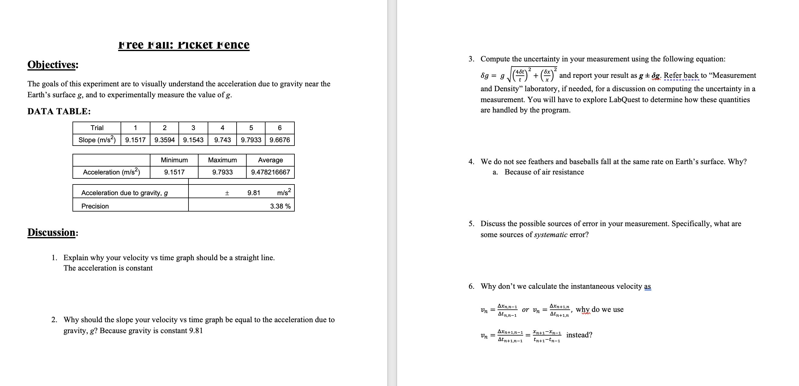 Solved Compute the uncertainty in your measurement using the | Chegg.com