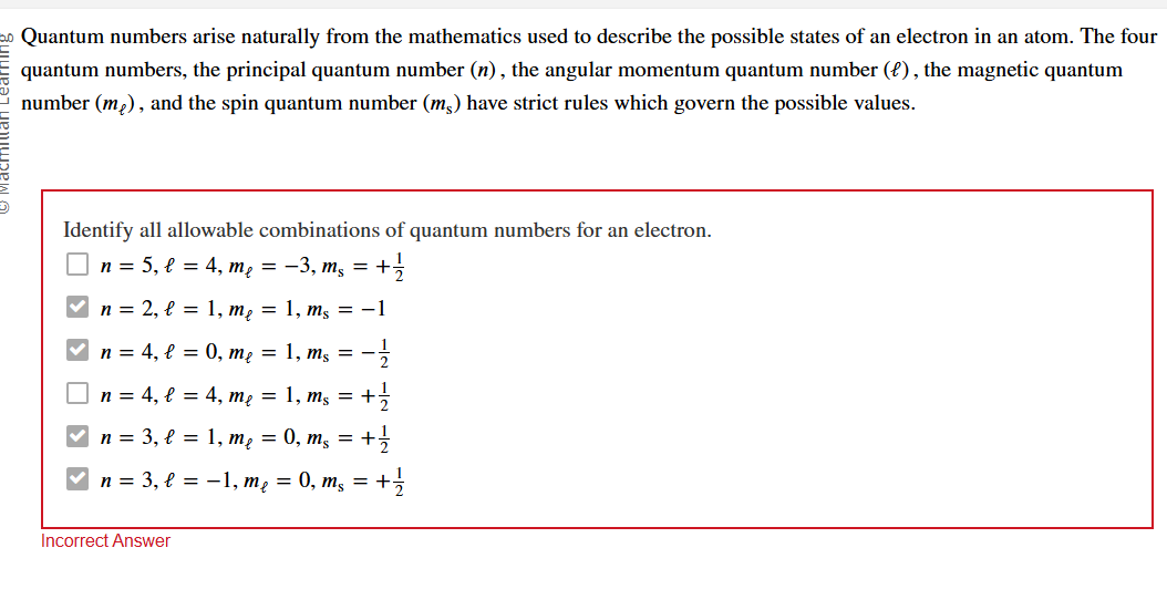 Solved Quantum numbers arise naturally from the mathematics | Chegg.com