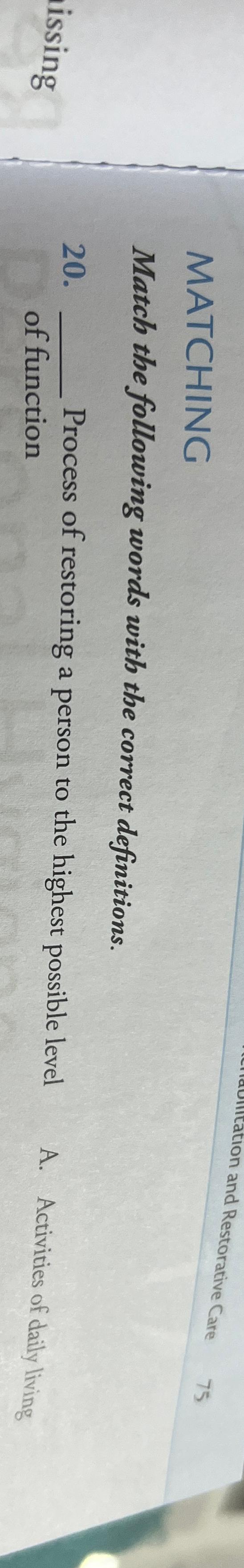 Solved MATCHINGMatch the following words with the correct | Chegg.com