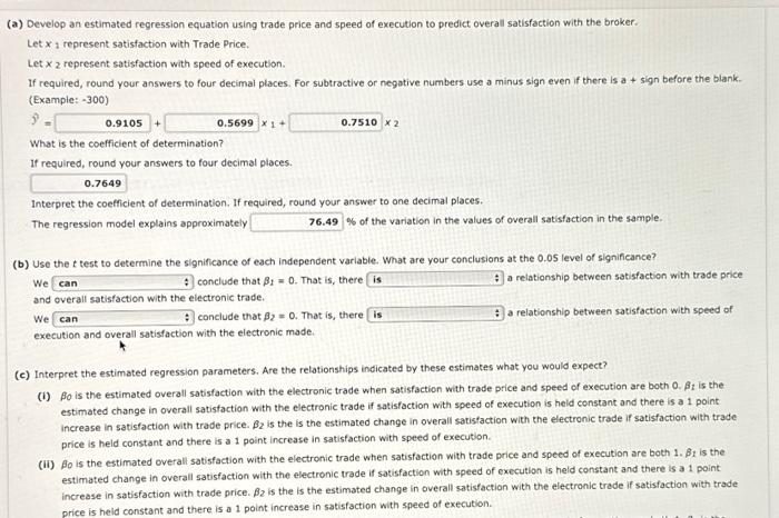 Solved A Develop An Estimated Regression Equation Using 3927