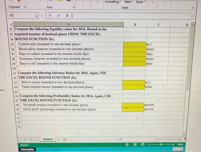 Solved Calculating Select Ratios using Excel's ROUND and | Chegg.com