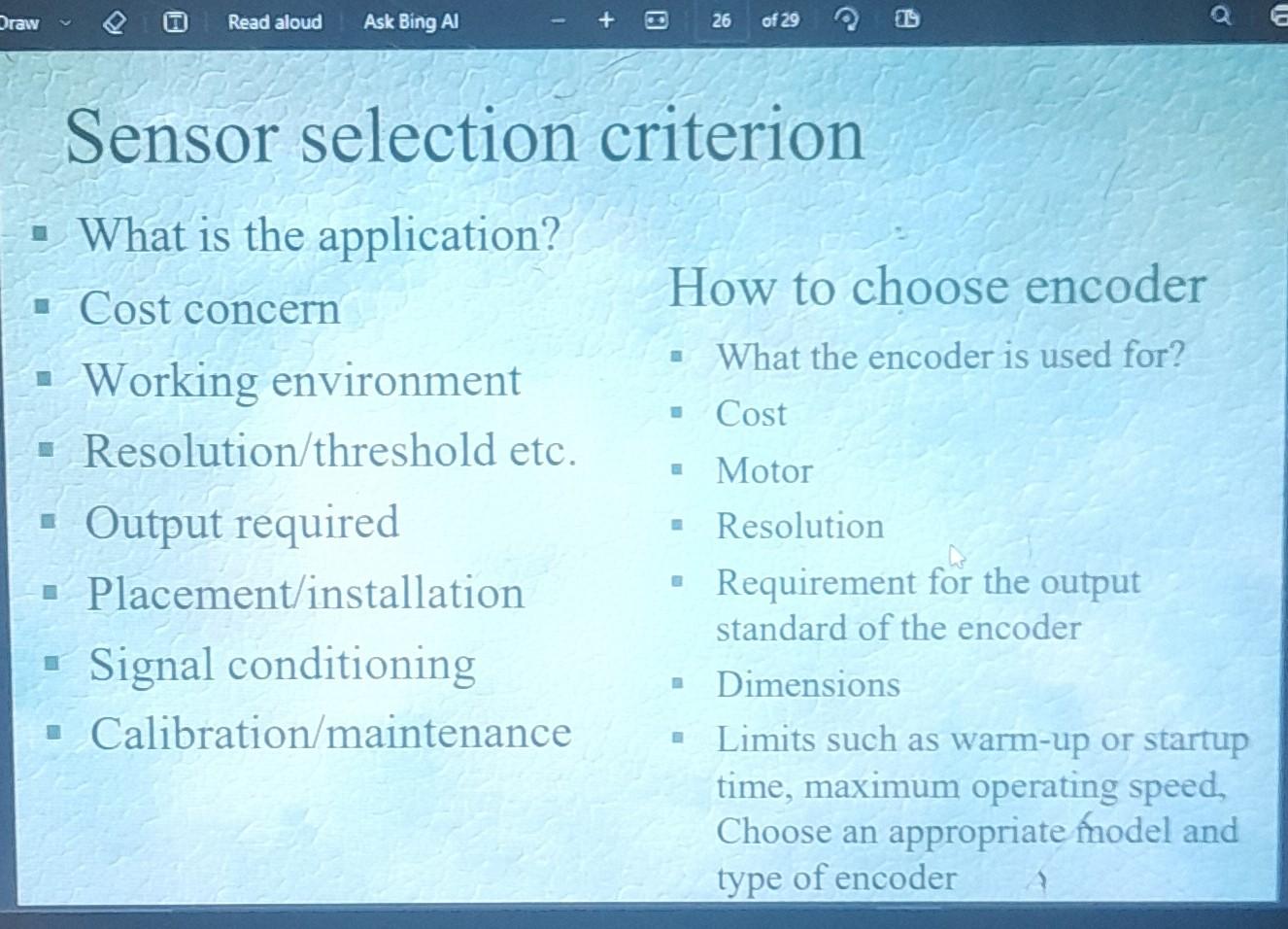Solved Sensor selection criterion What is the application? | Chegg.com