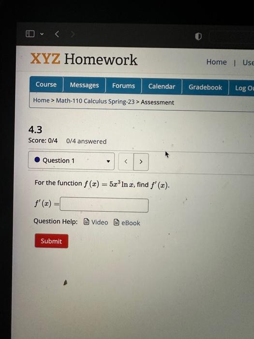 Solved Find f′(2) for f(x)=ln(5x4). Answer as an exact | Chegg.com