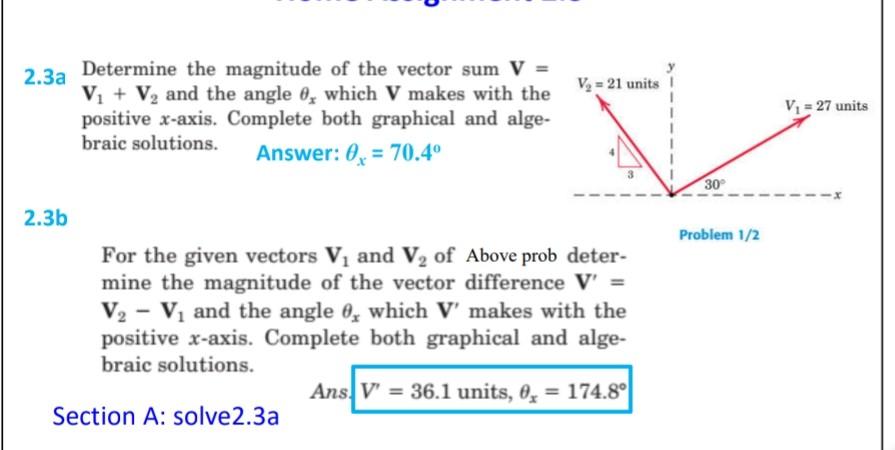 Solved 2.3a Determine the magnitude of the vector sum V = V | Chegg.com