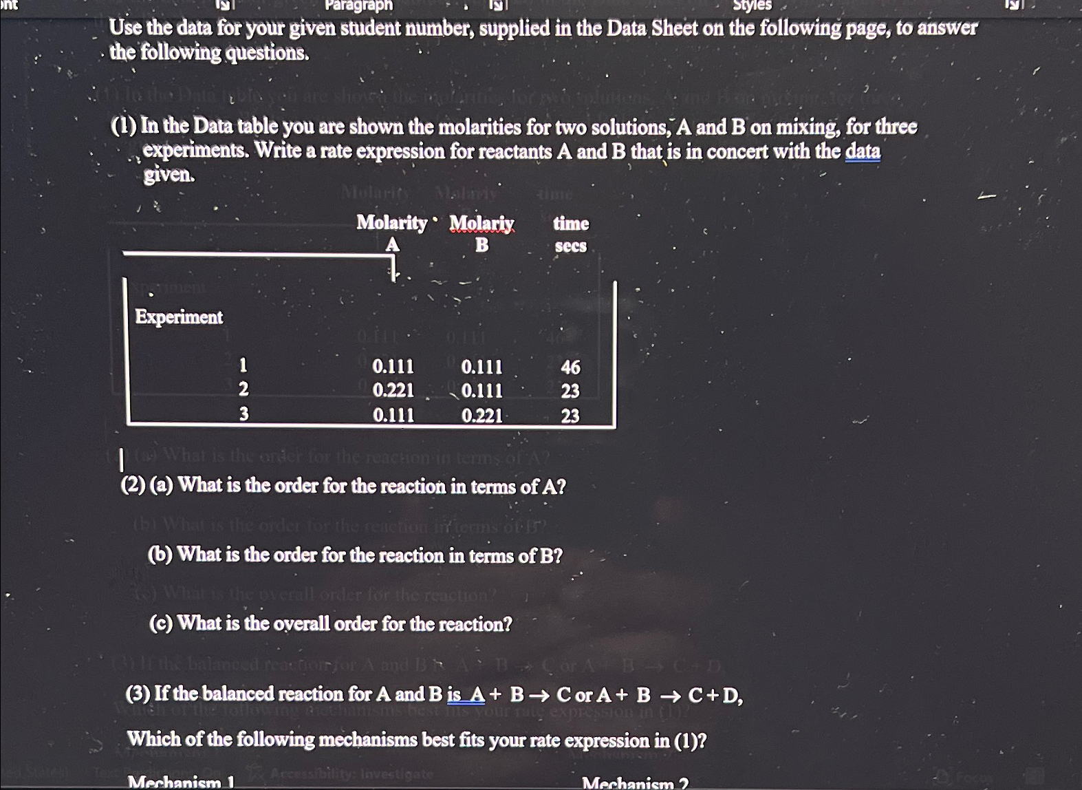 Solved Use the data for your given student number, supplied | Chegg.com